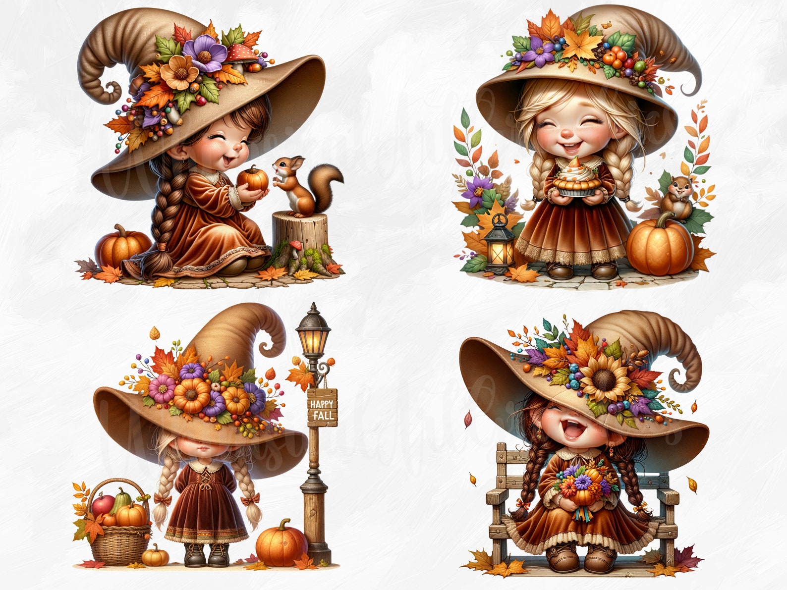 Watercolor Autumn Gnomes Collection Clipart, 20 PNG Pumpkin Gnomes ...