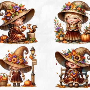 Watercolor Autumn Gnomes Collection Clipart, 20 PNG Pumpkin Gnomes ...