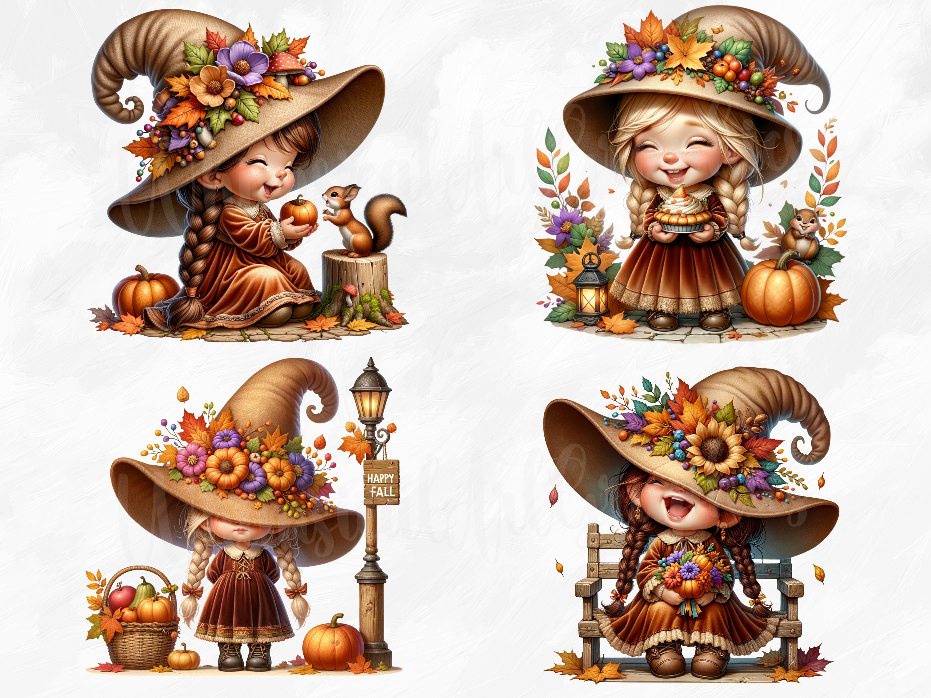 Watercolor Autumn Gnomes Collection Clipart, 20 PNG Pumpkin Gnomes ...
