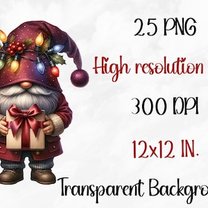Watercolor Festive Gnomes Collection Clipart, 25 PNG Christmas Gnomes ...