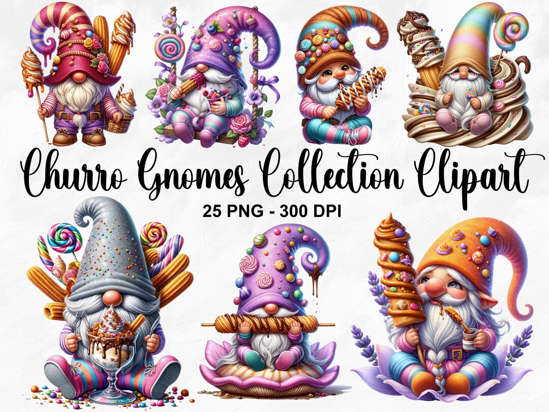 Watercolor Churro Gnomes Collection Clipart, 25 PNG Festive Gnome ...