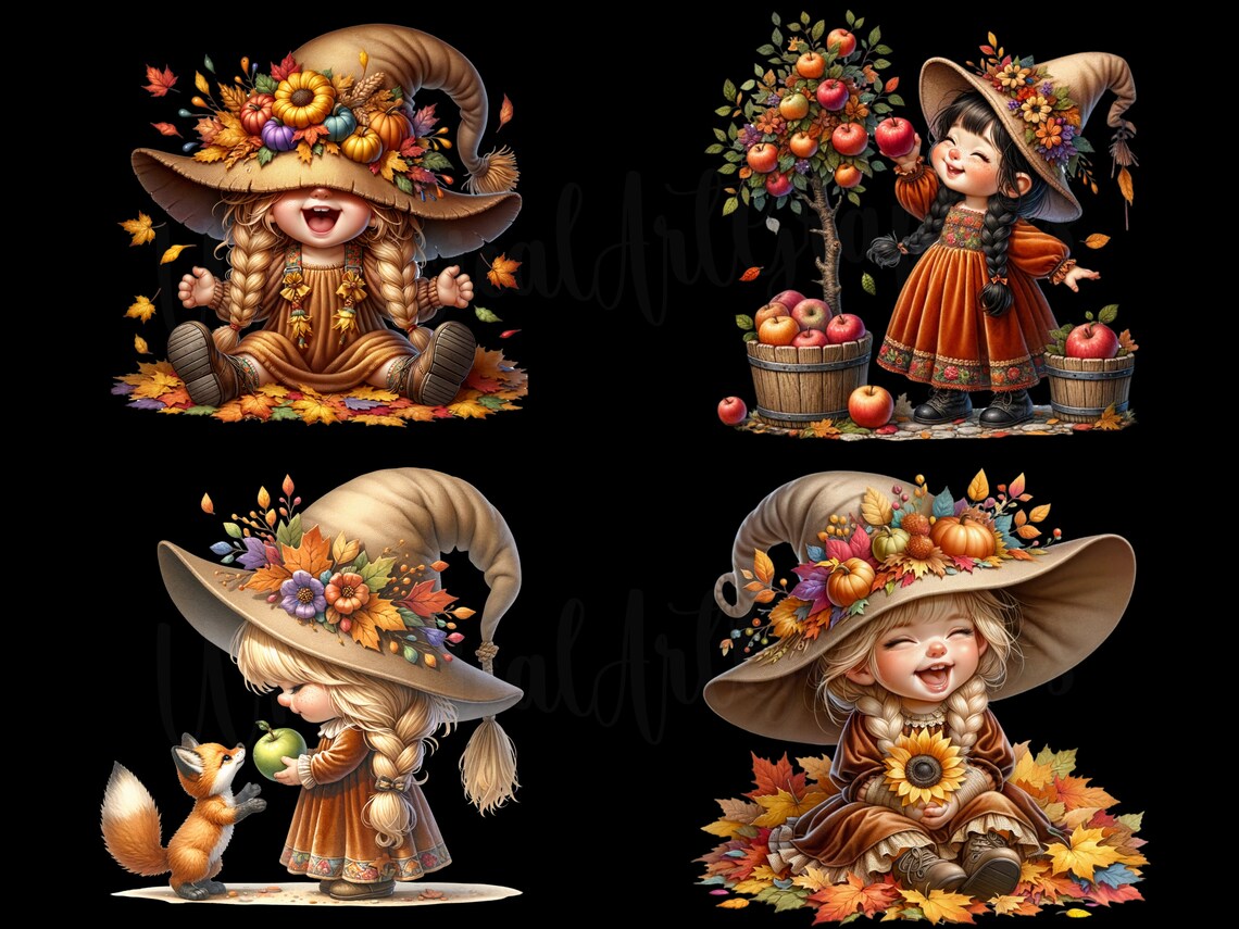 Watercolor Autumn Gnomes Collection Clipart, 20 PNG Pumpkin Gnomes ...
