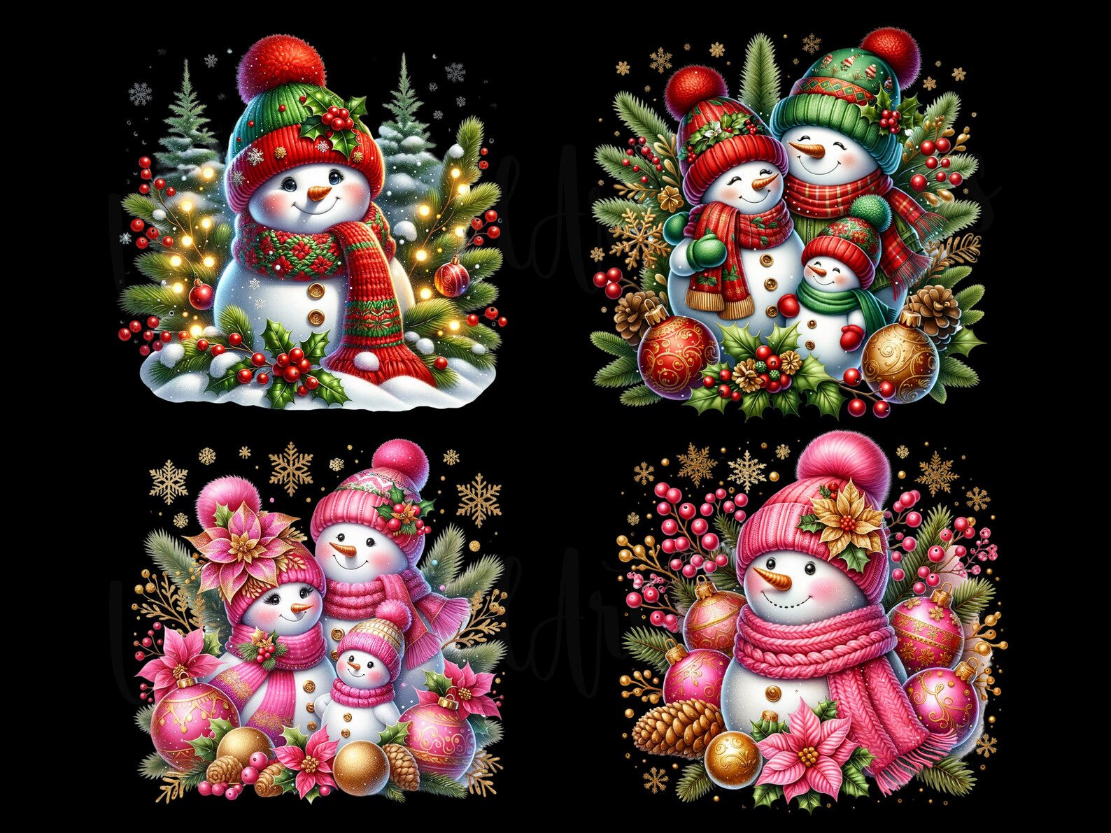 Watercolor Christmas Snowman Collection Clipart, 20 PNG Christmas ...