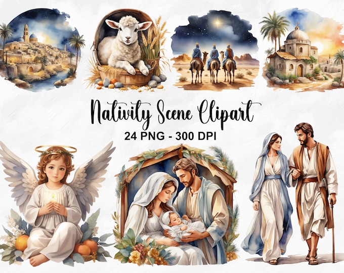 Nativity Clipart Set for Christmas. Digital Clipart Bundle With Cute ...