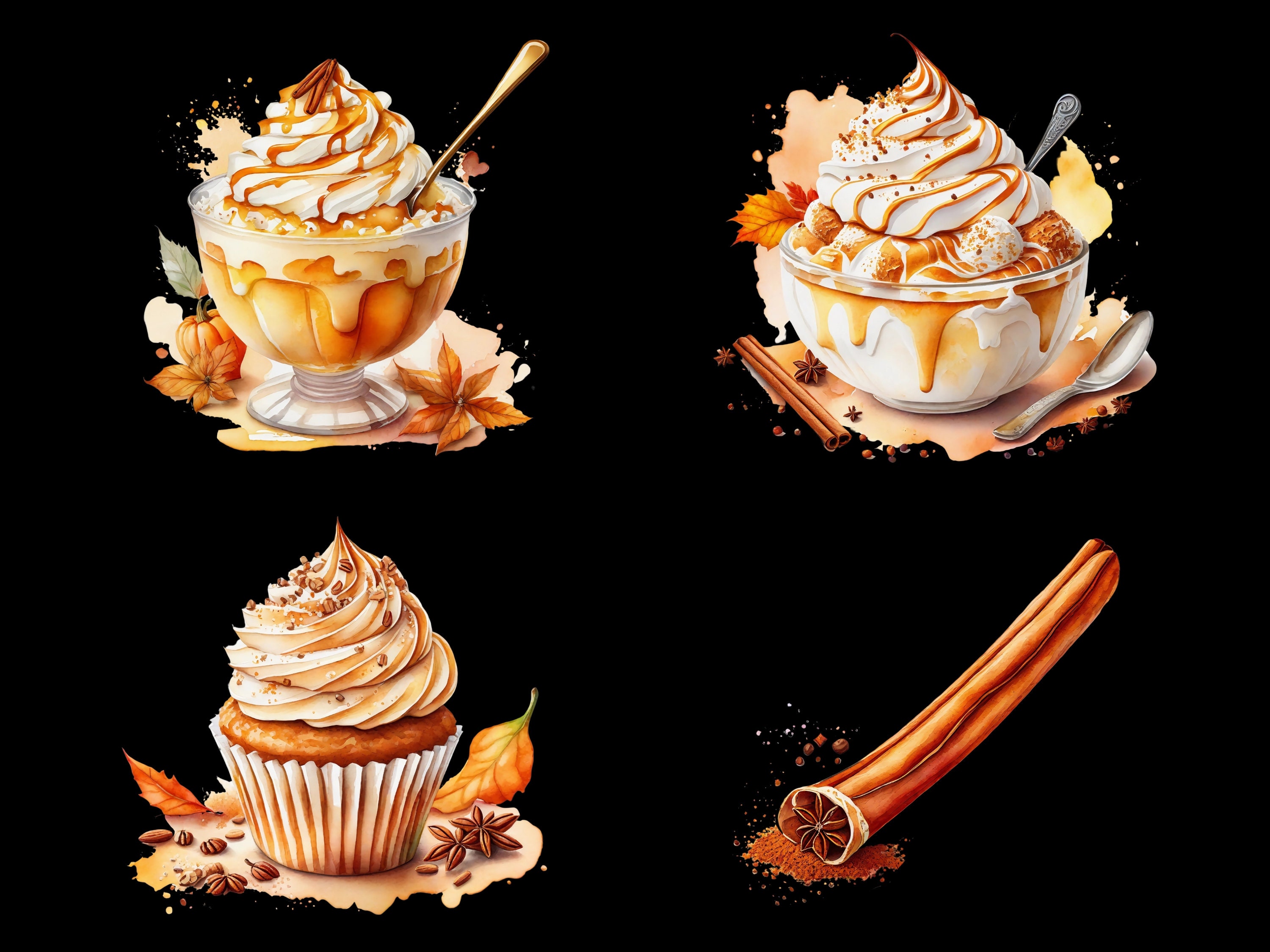 35 PNG Watercolor Pumpkin Spice Collection Clipart, Sweet Treats ...