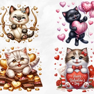 Watercolor Cute Valentines Kittens Clipart, 22 PNG Valentines Day ...