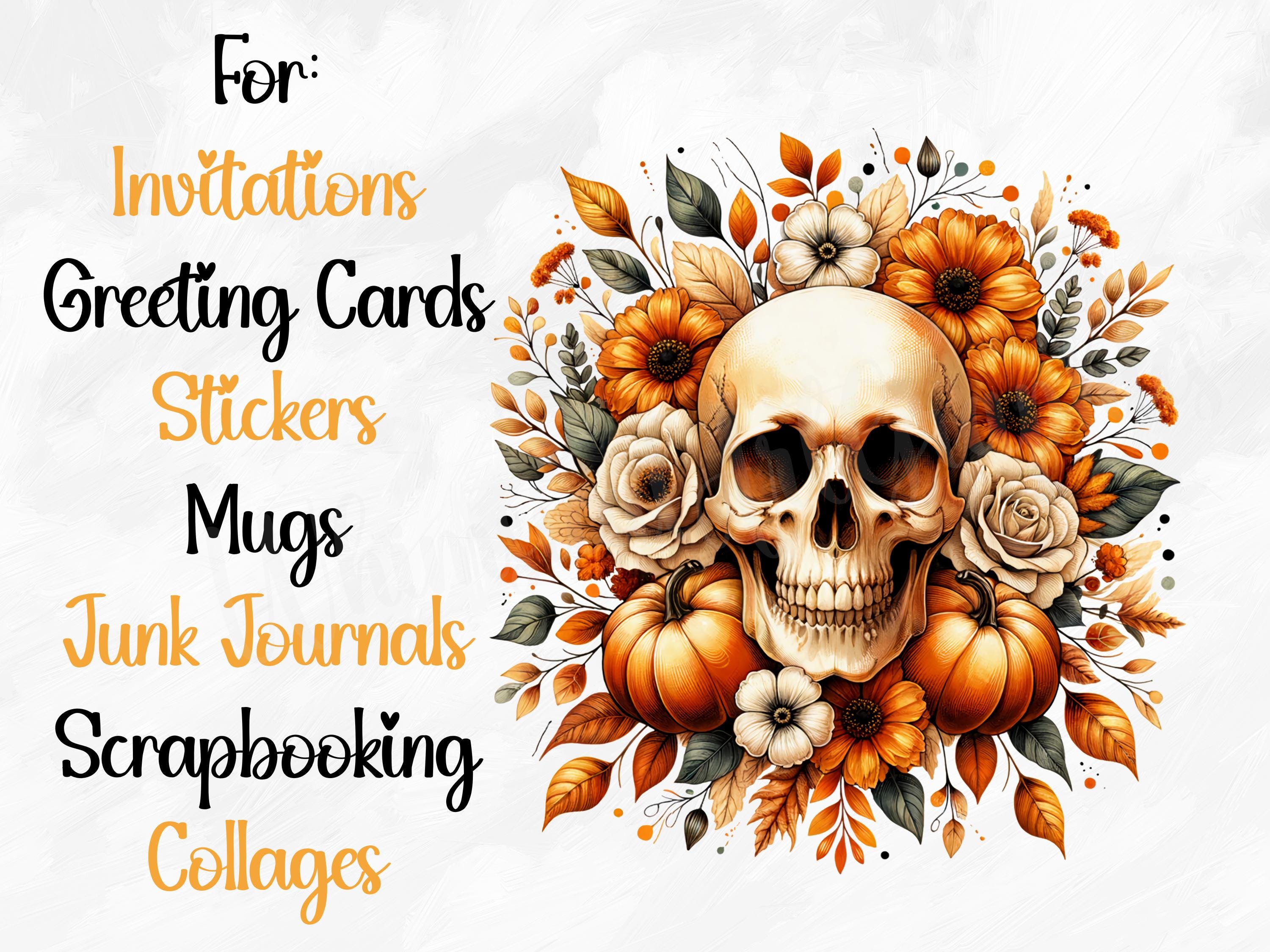 Watercolor Halloween Skull Collection Clipart, 10 PNG Halloween Clipart ...