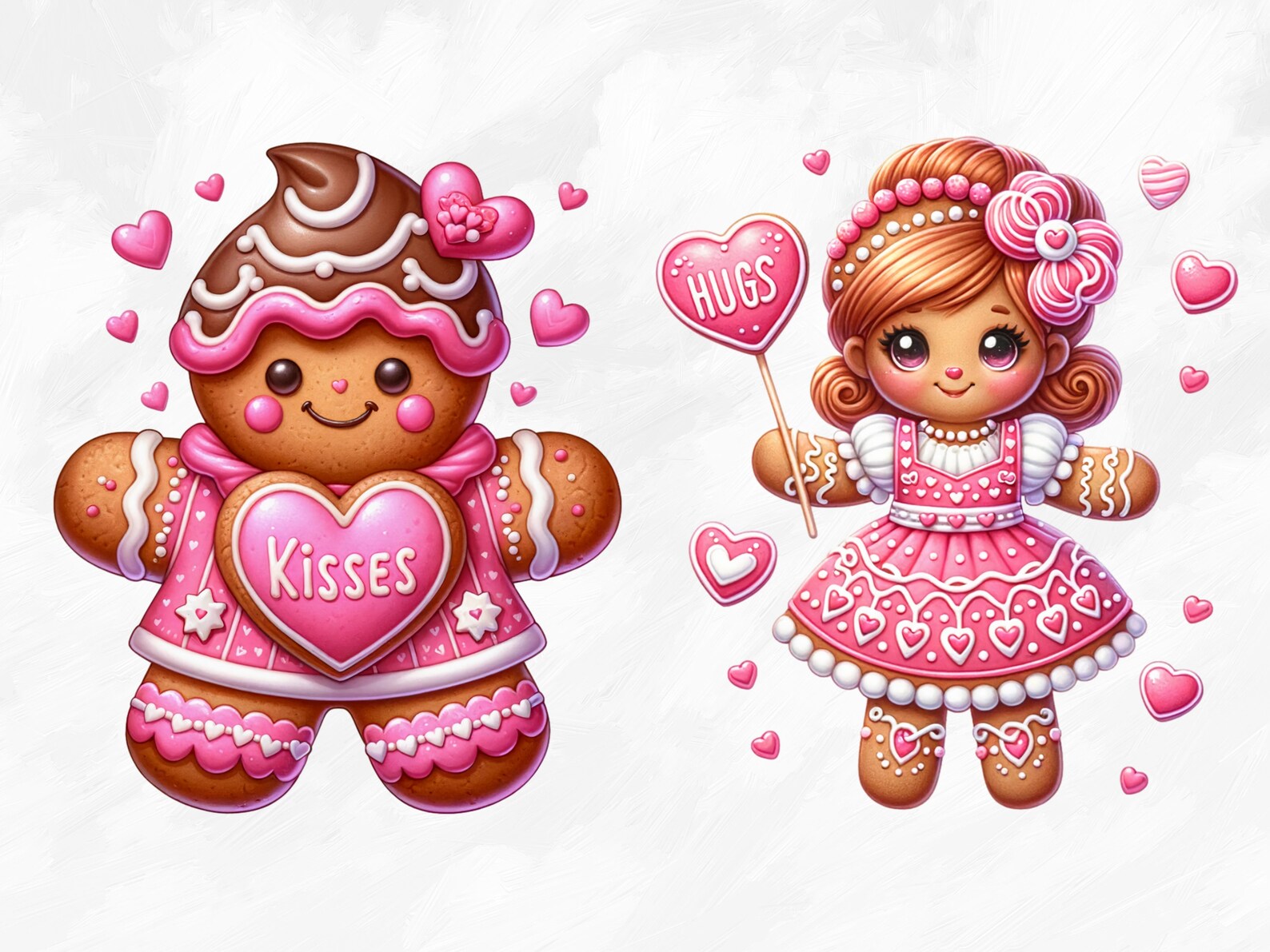 Watercolor Sweet Valentines Gingerbread Collection Clipart, 12 PNG ...