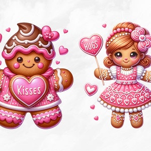 Watercolor Sweet Valentines Gingerbread Collection Clipart, 12 PNG ...