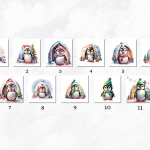 Watercolor Igloo Penguin Collection Clipart, 11 PNG Christmas Penguin ...