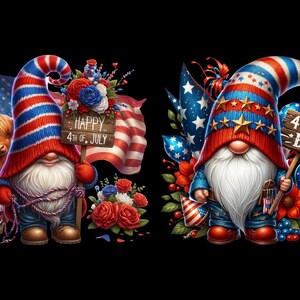 Watercolor 4th of July Gnomes Clipart, 11 PNG Patriotic Gnome Clipart ...