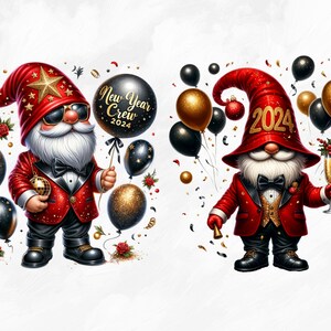 Watercolor New Year Gnomes Collection Clipart, 11 PNG Holiday Gnomes ...