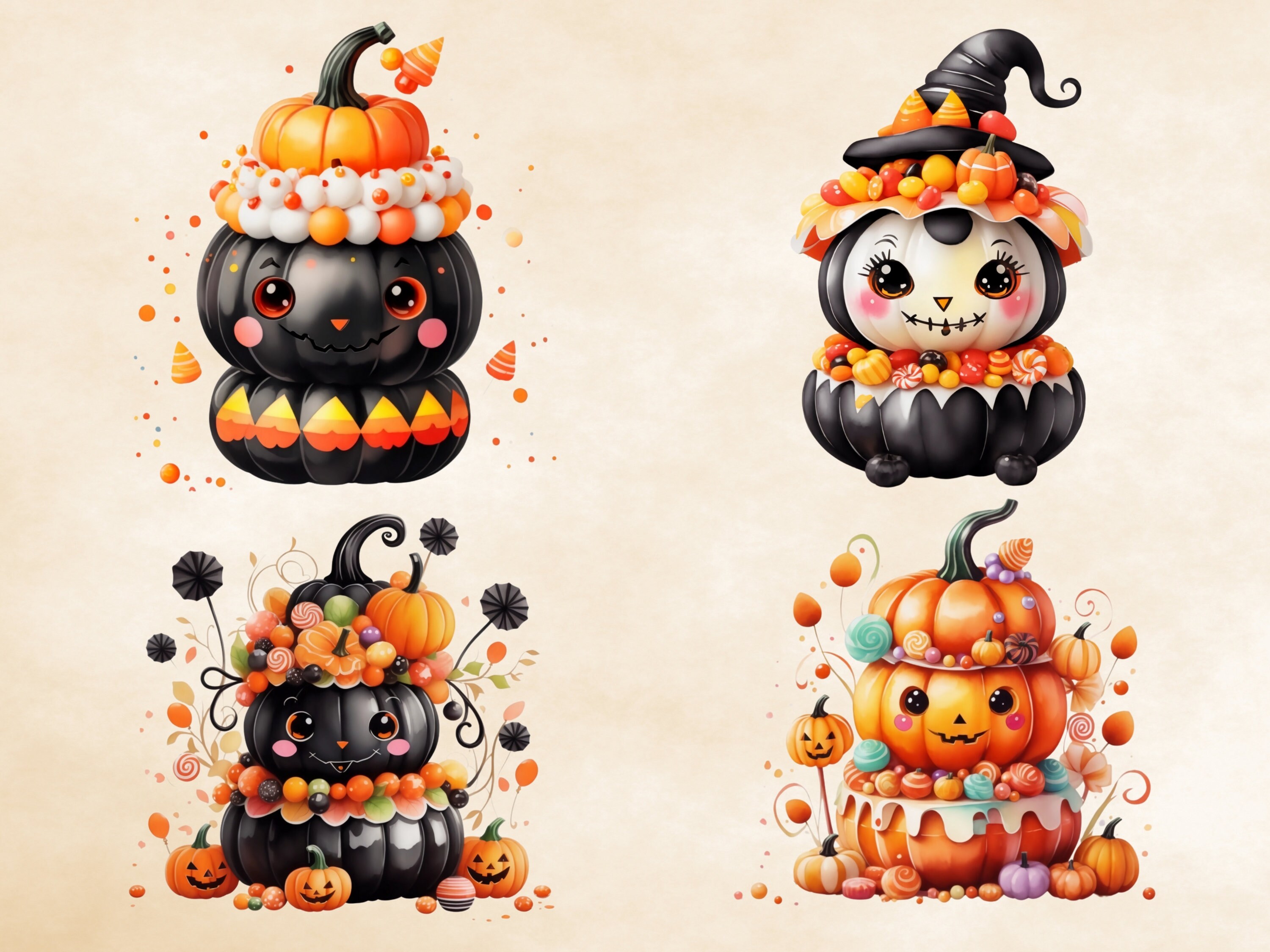Watercolor Halloween Cute Pumpkin Collection Clipart 42 PNG - Etsy