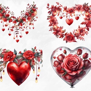Watercolor Valentine's Day Clipart, 31 PNG Valentine's Day Pink & Red ...