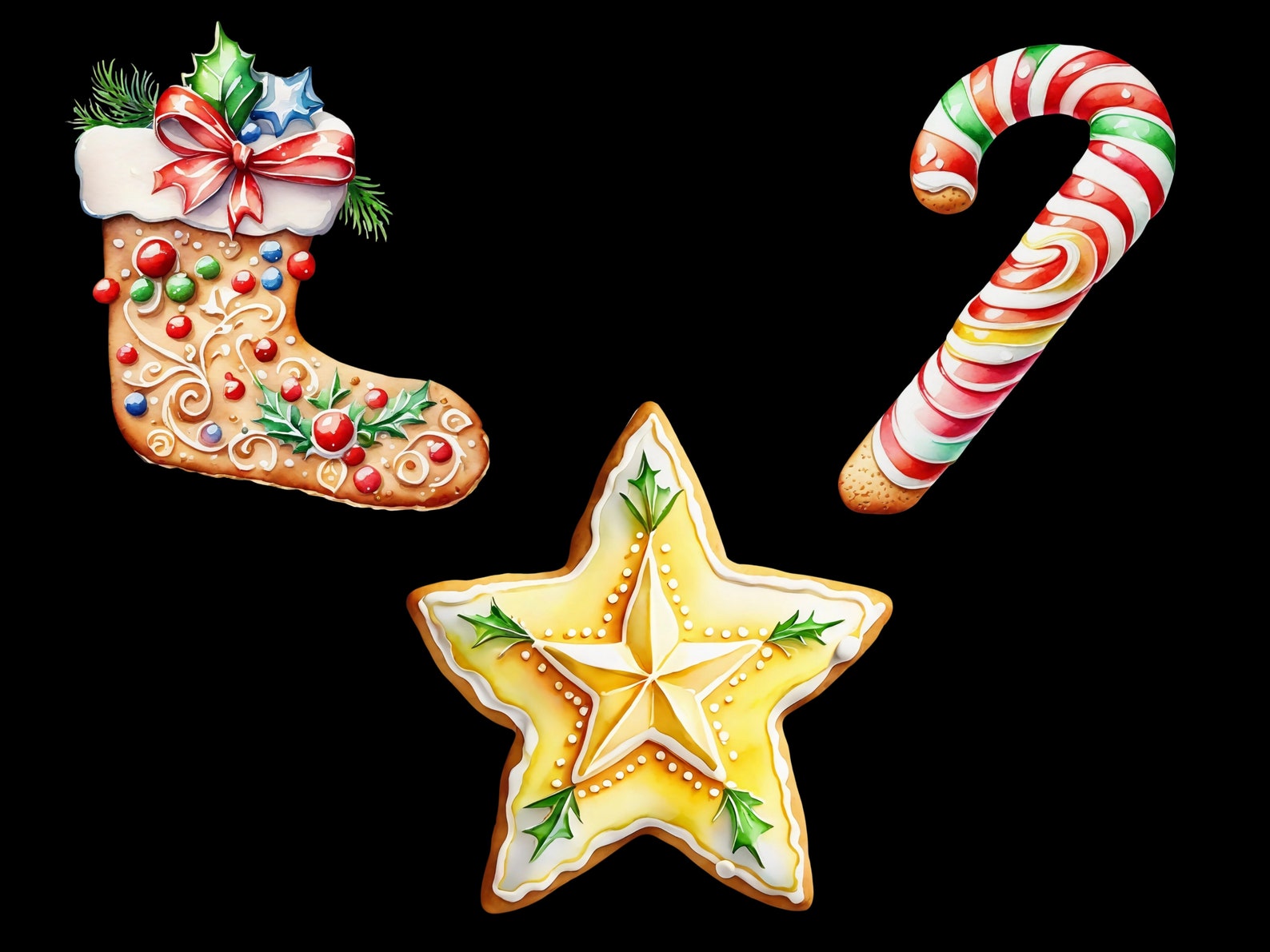 Watercolor Christmas Cookies Clipart, 30 PNG Christmas Cookies Clipart ...