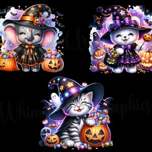 Watercolor Halloween Animals Collection Clipart, 14 PNG Halloween ...