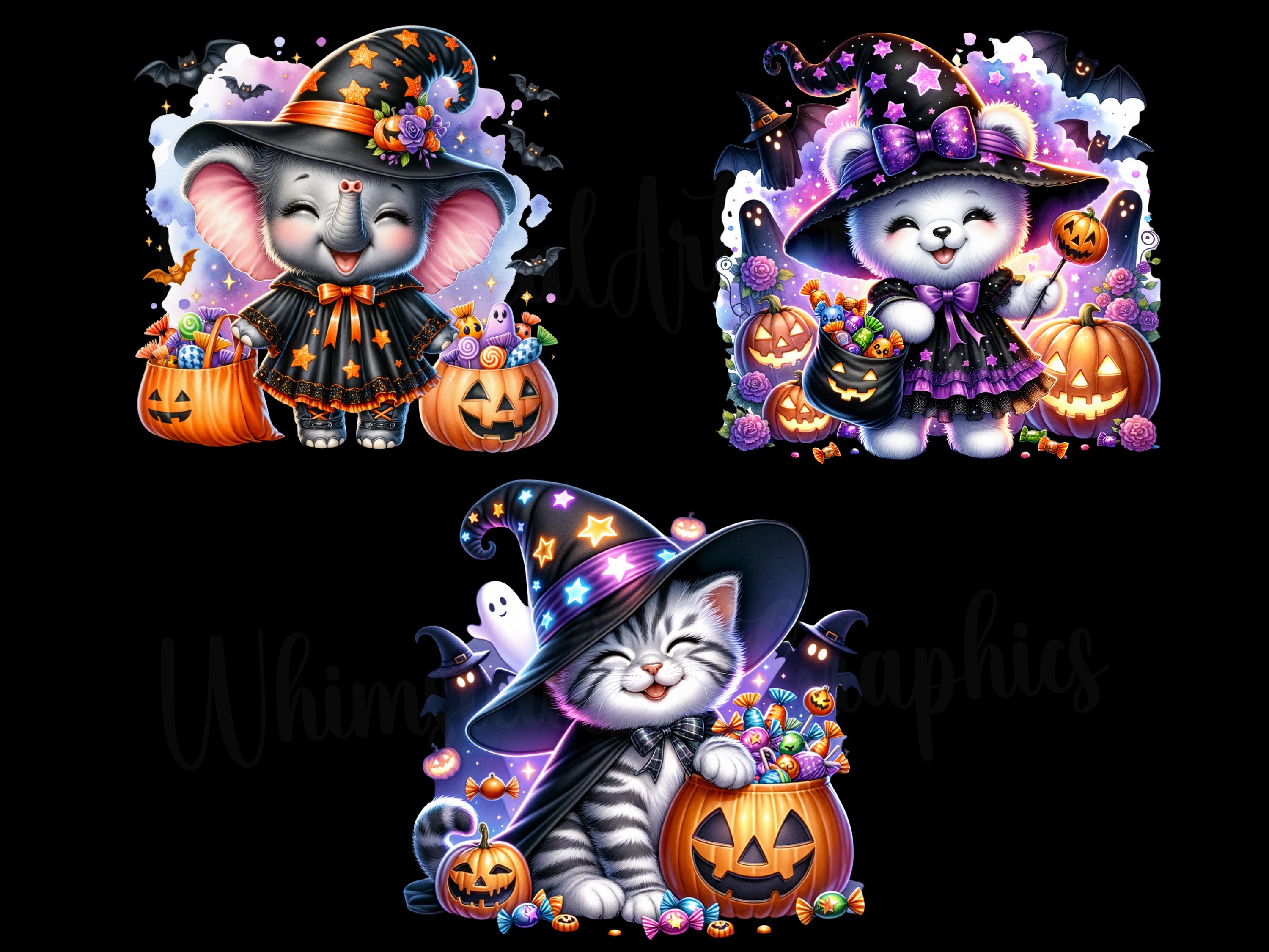 Watercolor Halloween Animals Collection Clipart, 14 PNG Halloween ...