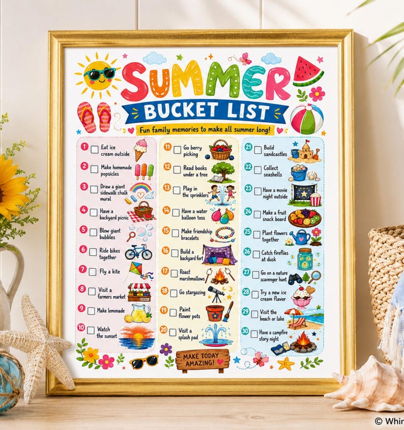 Summer Bucket List Printable 2026, Kids Family Activities Checklist ...