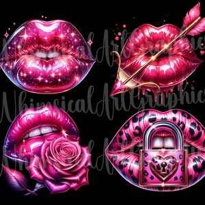 Watercolor Pink Valentines Lips Collection Clipart, 34 PNG Valentines ...