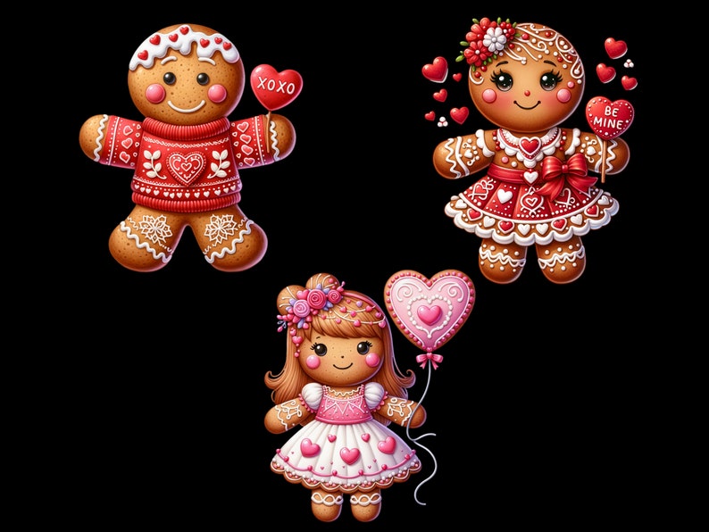 Watercolor Sweet Valentines Gingerbread Collection Clipart, 12 PNG ...