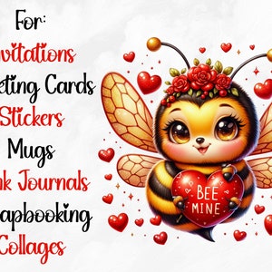 Watercolor Valentine Bees Clipart, 11 PNG Valentines Day Clipart, Cute ...