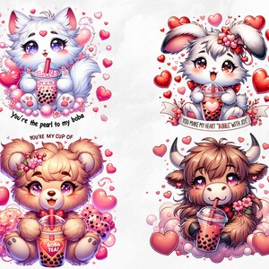Watercolor Boba Tea Valentines Collection Clipart, 24 PNG Valentines ...