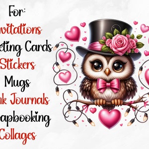 Watercolor Cute Valentines Owl Clipart, 15 PNG Valentines Day Clipart ...