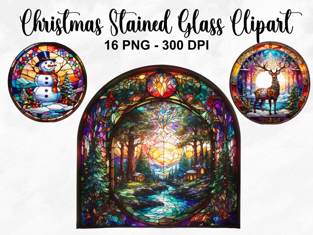 Christmas Stained Glass Clipart, 16 PNG Christmas Mosaic Clipart ...