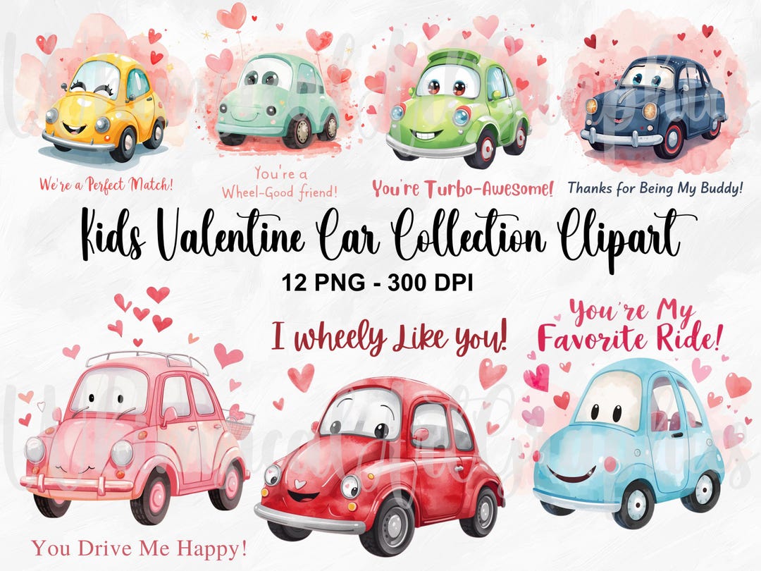 Kids Valentine Car Clipart PNG, Cute Watercolor Toy Cars, Classroom ...