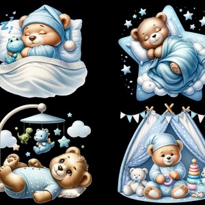 Watercolor Sleeping Blue Teddy Bear Clipart, 24 PNG Sleepy Teddy Bear ...