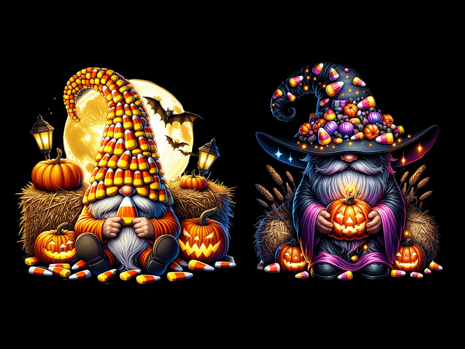 Watercolor Candy Corn Gnomes Collection Clipart, 10 PNG Halloween ...