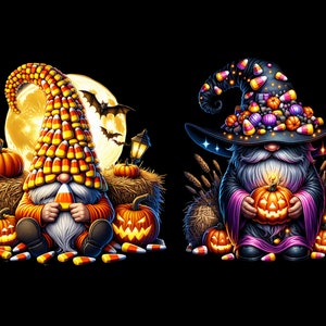 Watercolor Candy Corn Gnomes Collection Clipart, 10 PNG Halloween ...