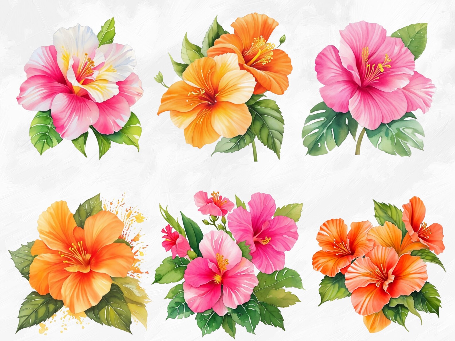 Watercolor Hibiscus Flowers Clipart, 30 PNG Hibiscus Clip Art, Hawaiian ...