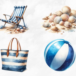 Watercolor Beach Day Collection Clipart, 18 PNG Beach Clipart, Summer ...