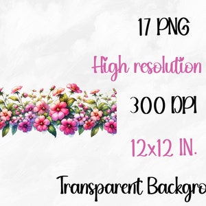 Watercolor Flower Borders Collection Clipart, 17 PNG Spring Flowers ...