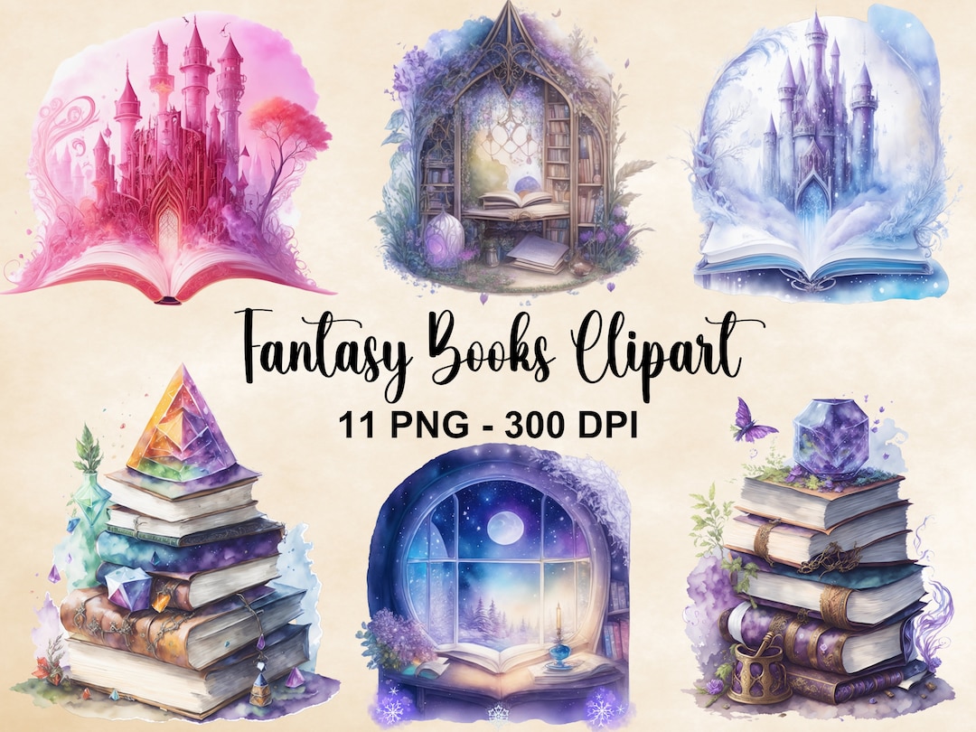 Watercolor Fantasy Books Clipart, 11 PNG Fantasy Book Bundle, Open Book ...