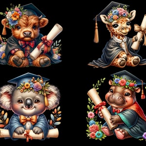 Watercolor Cute Graduation Animals Clipart, 20 PNG Teddy Bear Clipart ...