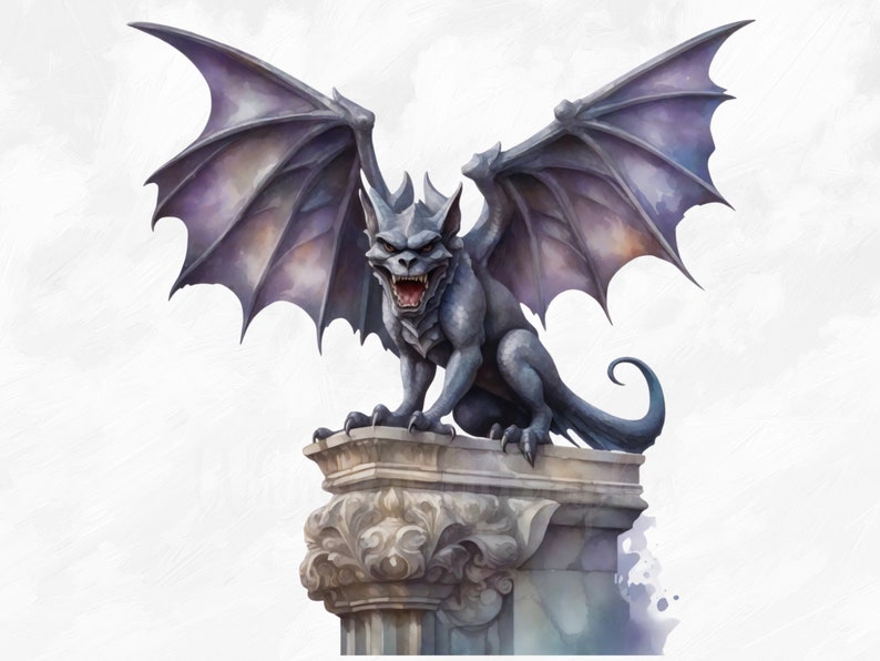 Watercolor Gargoyle Clipart, 9 PNG Gargoyle Clipart, Gothic Gargoyle ...