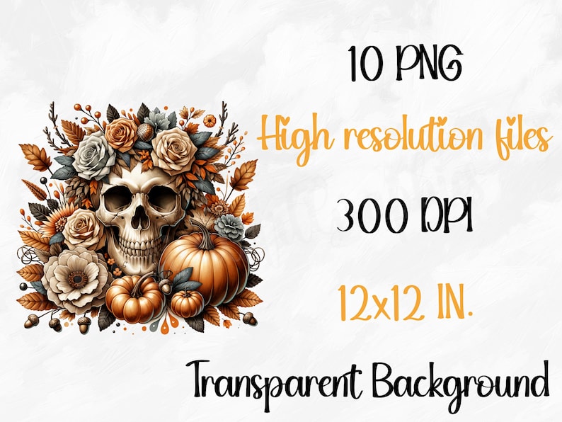Watercolor Halloween Skull Collection Clipart, 10 PNG Halloween Clipart ...