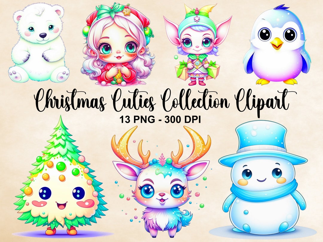 Watercolor Christmas Cuties Collection Clipart, 13 PNG Christmas ...