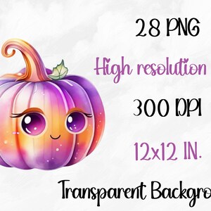 Watercolor Halloween Pumpkin Patch Cuties Clipart, 28 PNG Halloween ...