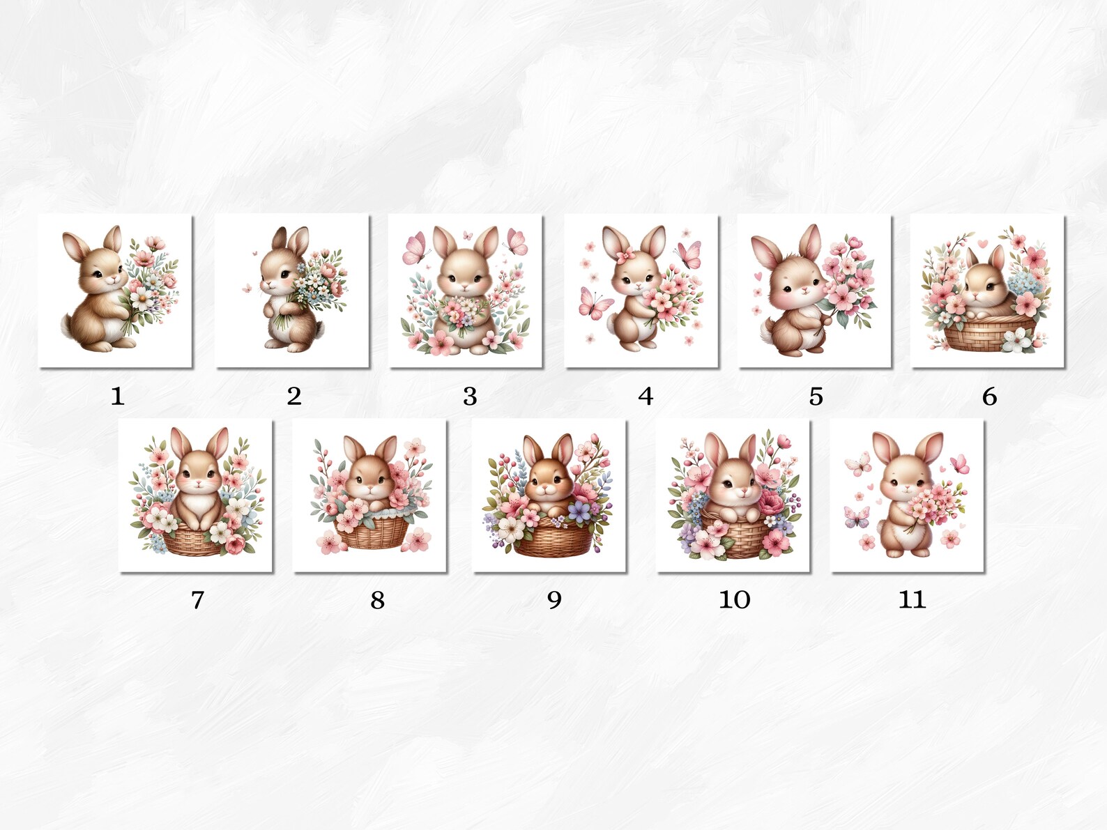 Watercolor Floral Bunnies Collection Clipart, 11 PNG Nursery Spring ...