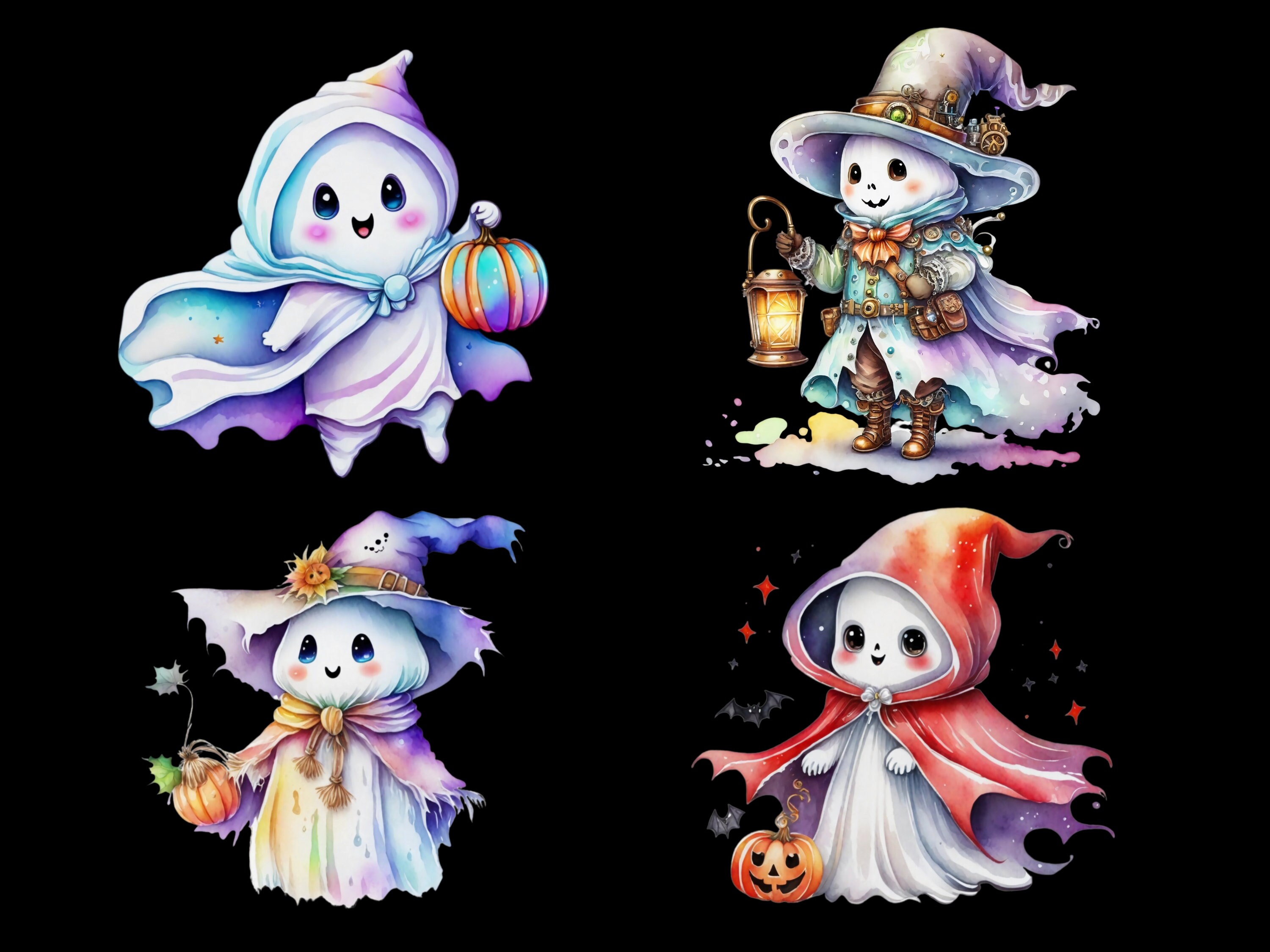 Watercolor Halloween Cute Ghost Collection Clipart 18 PNG - Etsy
