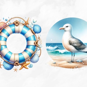 Watercolor Nautical Collection Clipart, 14 PNG Beach Clipart, Travel ...