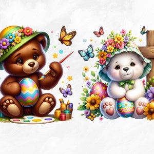 Watercolor Easter Teddy Bears Collection Clipart, 12 PNG Easter Clipart ...