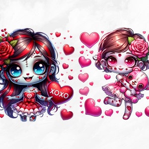 Watercolor Cute Valentines Zombies Collection Clipart, 11 PNG ...