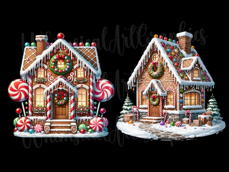 Watercolor Gingerbread House Collection Clipart, 11 PNG Christmas ...