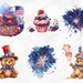 Watercolor 4th of July Teddy Bear Clipart, Fourth of July Clipart ...