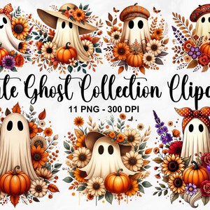 Watercolor Cute Ghost Clipart, 11 PNG Halloween Clipart Bundle, Cute ...