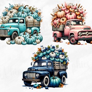 Watercolor Autumn Truck Collection Clipart, 11 PNG Fall Clipart, Fall ...